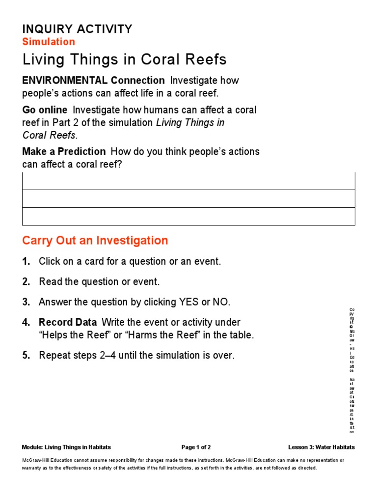 Living Things in Coral Reefs: Inquiry Activity | PDF