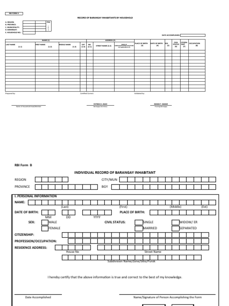 Record of Barangay Inhabitants by Household: C O D E S | PDF ...