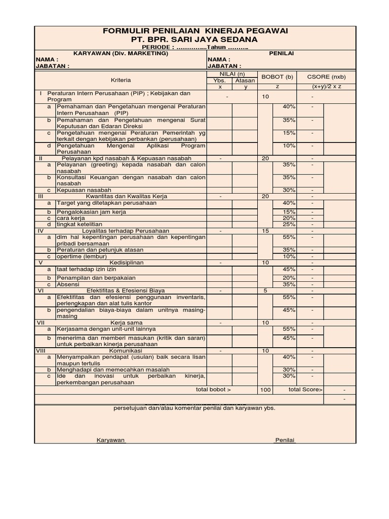 Form Penilaian Karyawan 1 1 | PDF