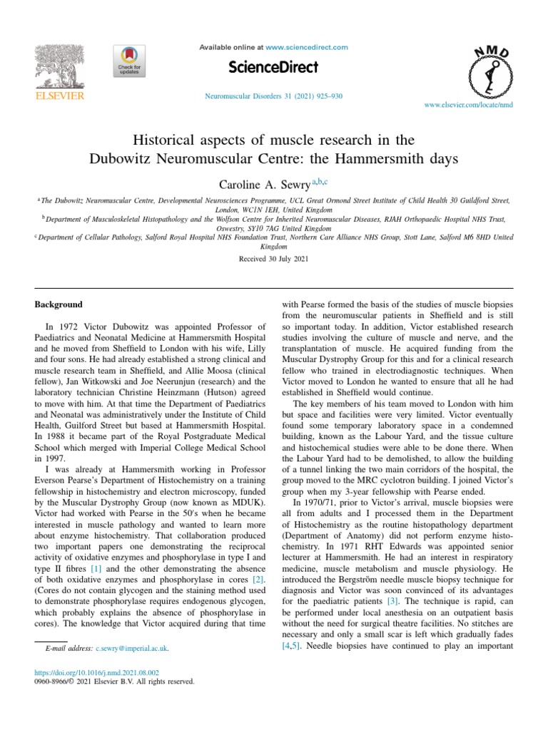 Historical Aspects of Muscle Research in The Dubowitz Neu - 2021 ...