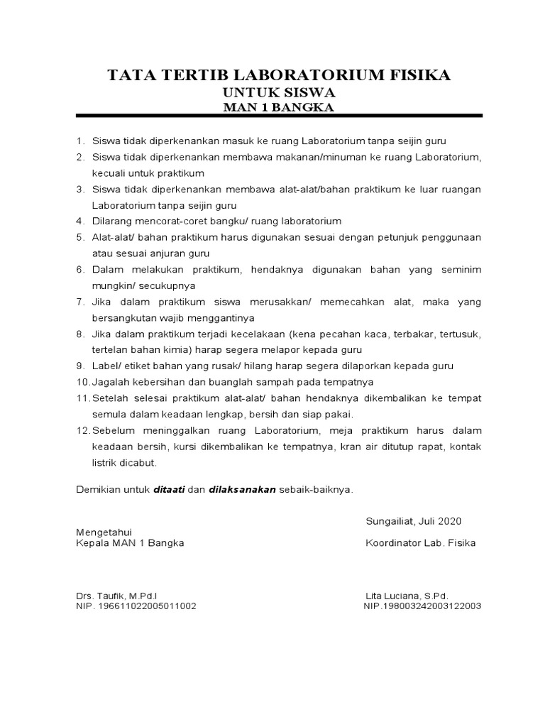 Tata Tertib Laboratorium Fisika | PDF