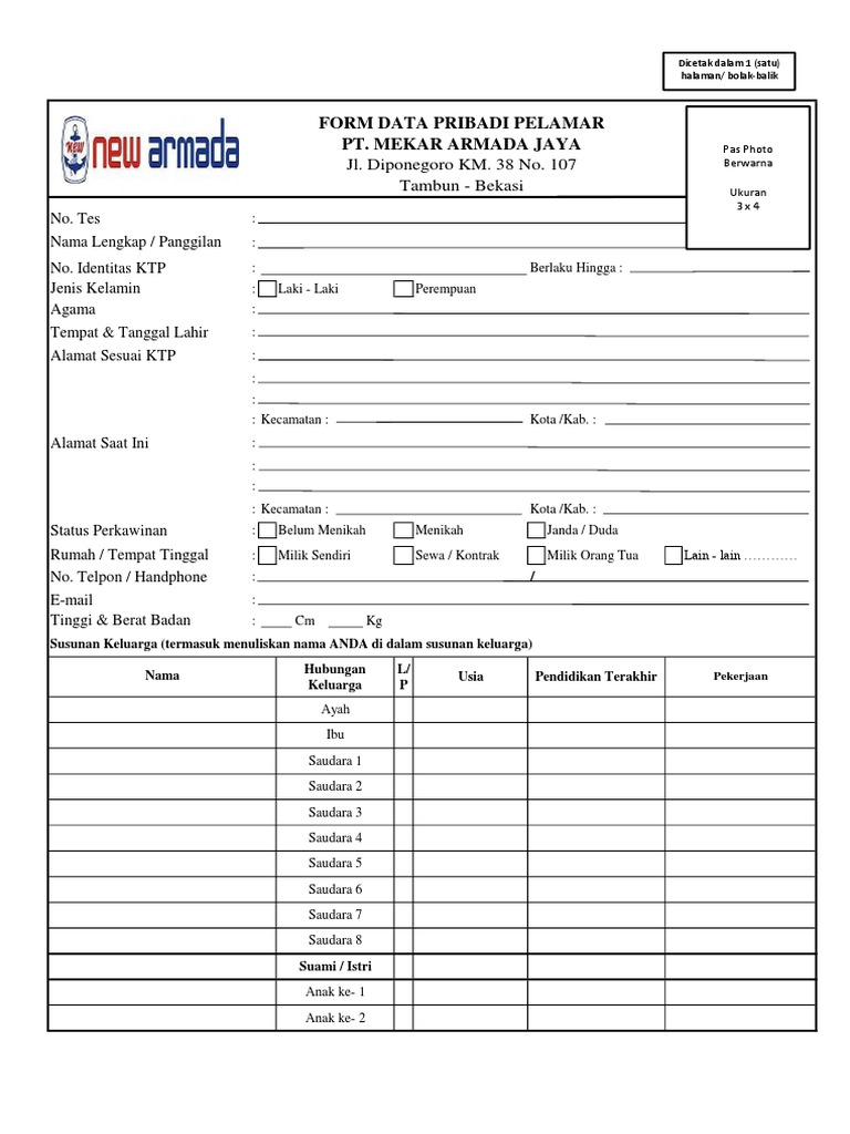 Form Data Pelamar (Operator) | PDF