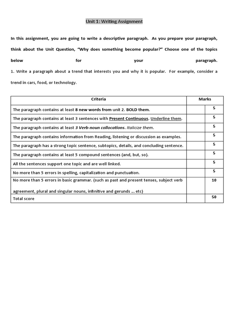 Unit 1 - Writing Assignment | PDF