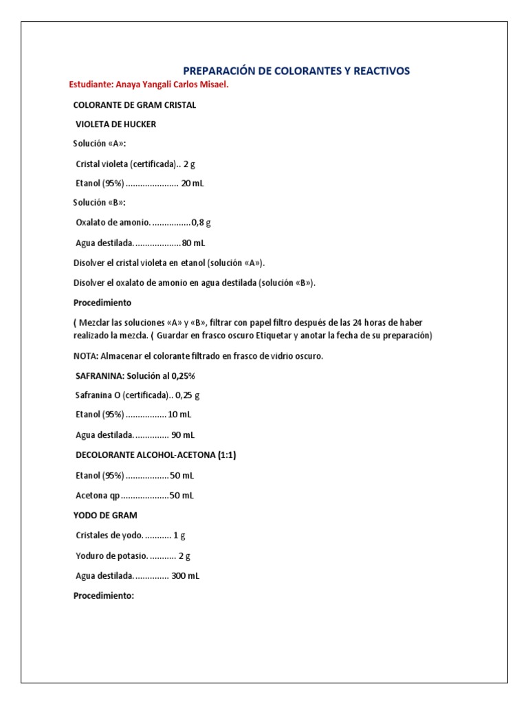 Preparación de Colorantes y Reactivos | PDF | Cromóforo | Química