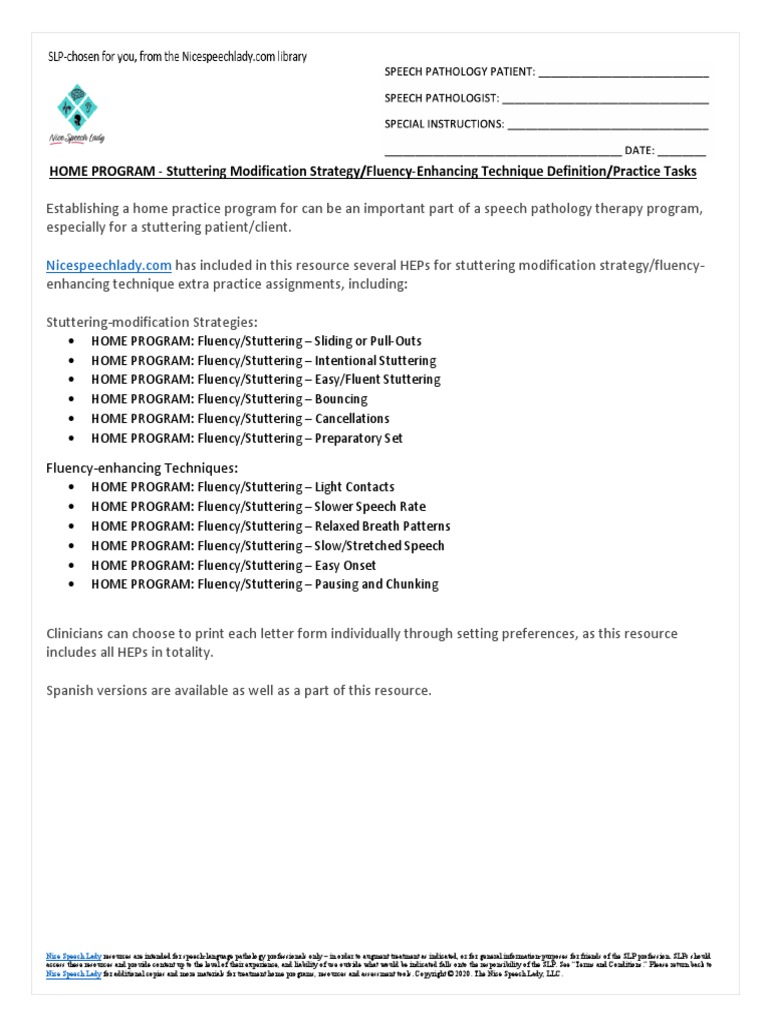 HOME PROGRAM - Stuttering Modification Strategy/Fluency-Enhancing ...