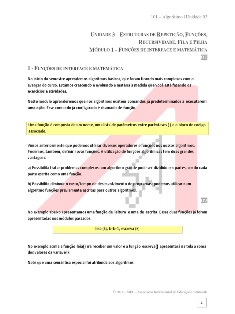 ALGORITMO Unidade03 | PDF | Ponteiro (programação de computadores ...