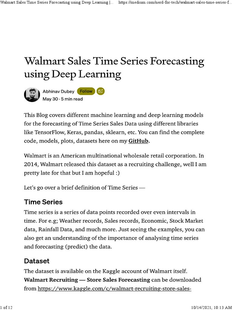 Walmart Sales Time Series Forecasting Using Deep Learning | PDF