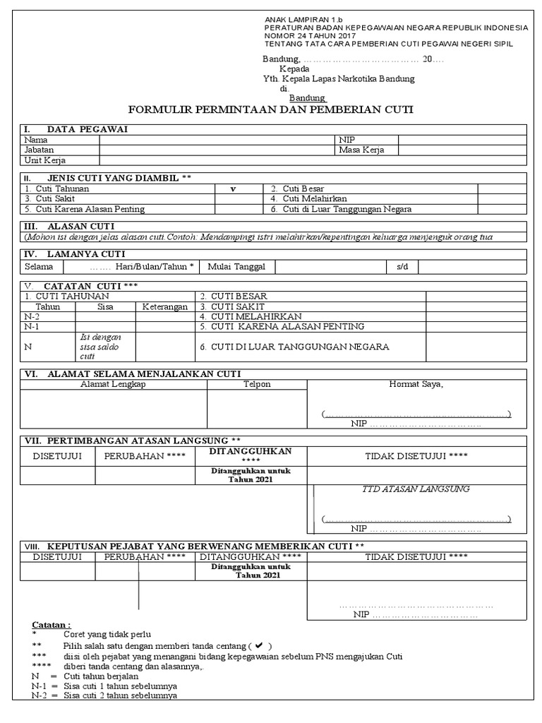 Formulir Cuti Pns | PDF
