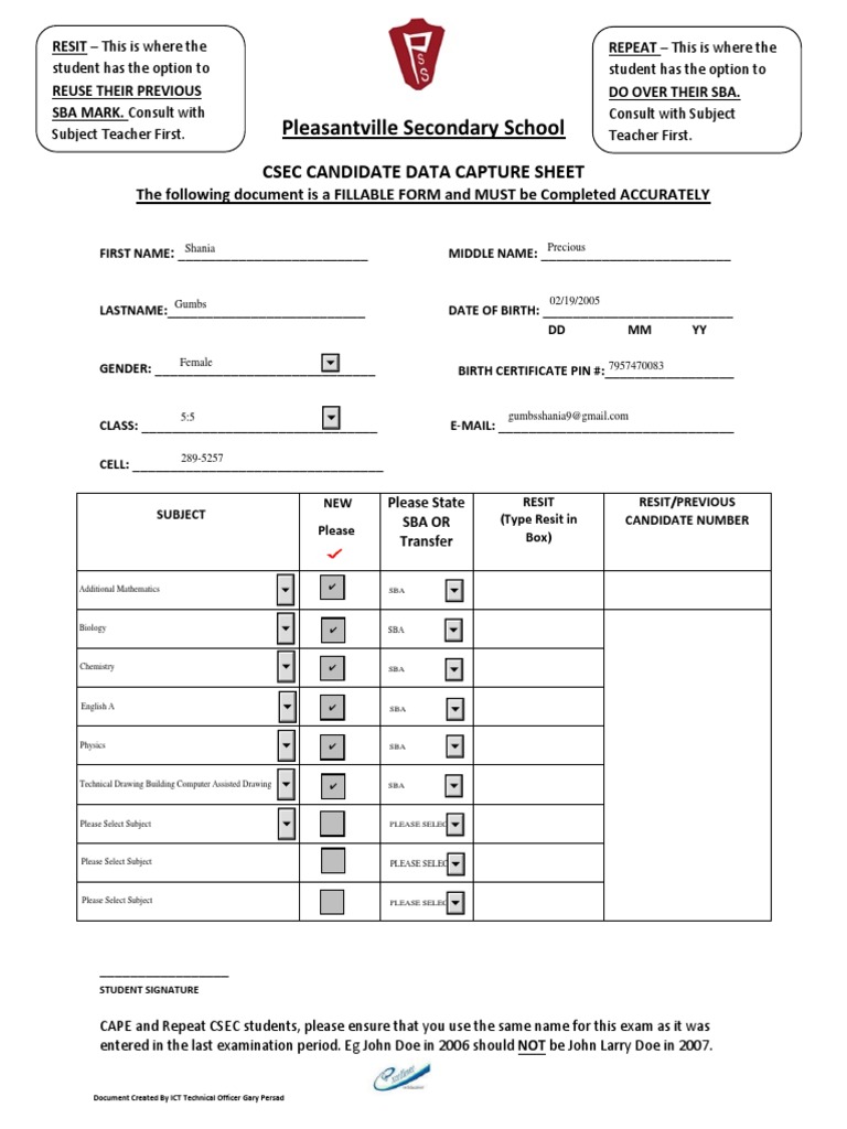 Csec Form 2021 | PDF | Educational Assessment And Evaluation ...