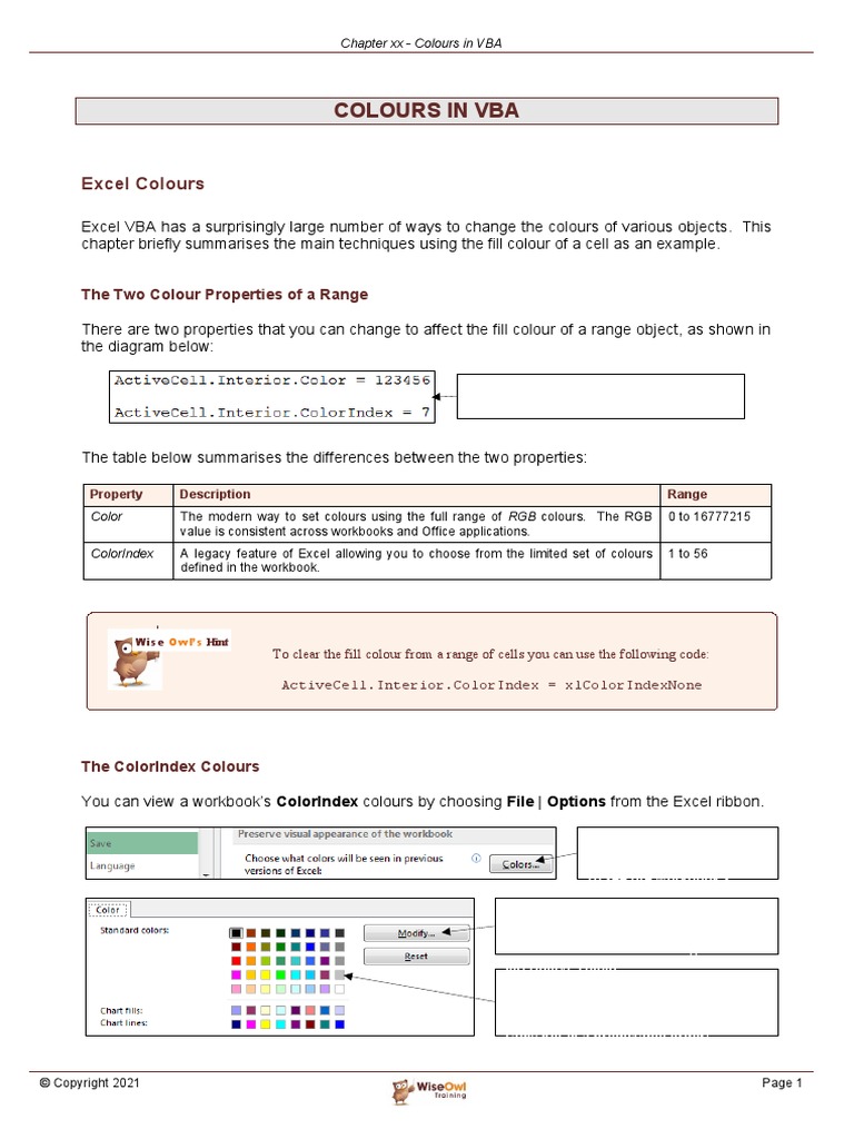 Colours in Vba | PDF | Microsoft Excel | Color