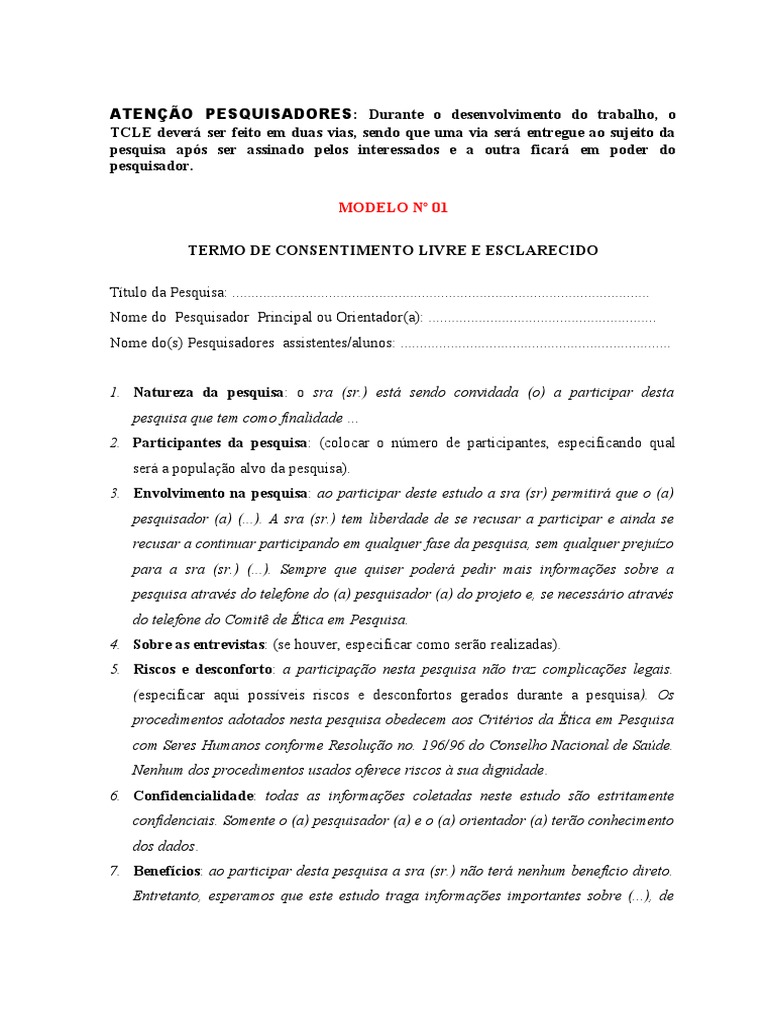 Modelo de Termo de Consentimento | PDF | Informação | Liberdade
