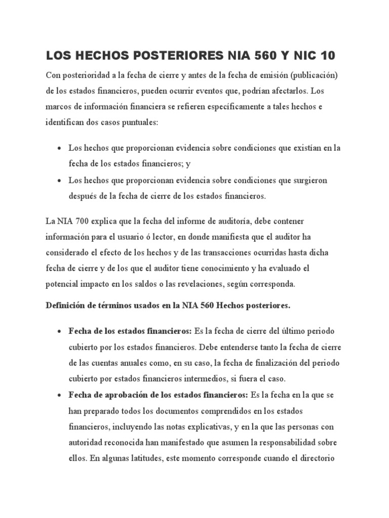 Nia 560 y Nic 10 | PDF | Contralor | Auditoría