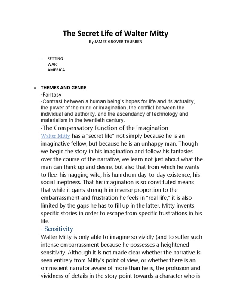 The Secret Life of Walter Mitty: - Fantasy | PDF | Imagination | Narration