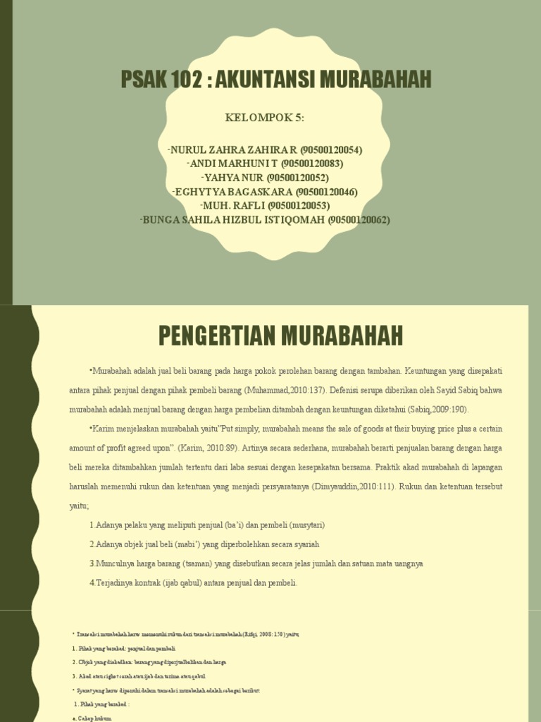 Psak 102 Akuntansi Murabahah (KLP 5) | PDF