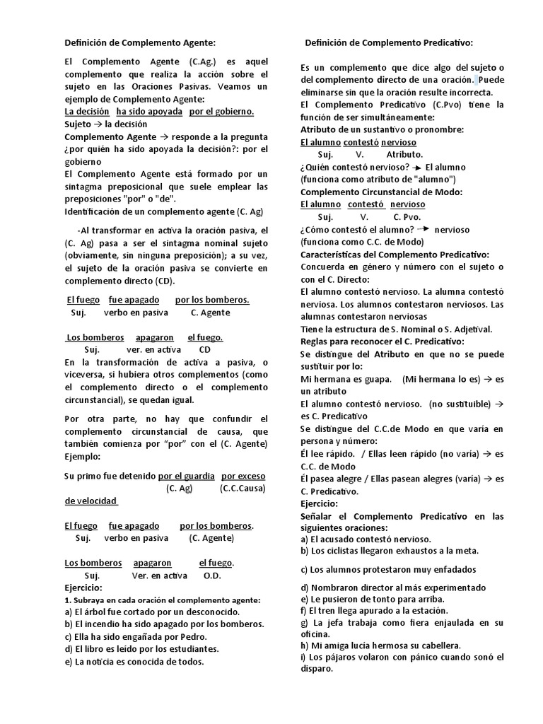 Definición de Complemento Agente | Descargar gratis PDF | Asunto ...