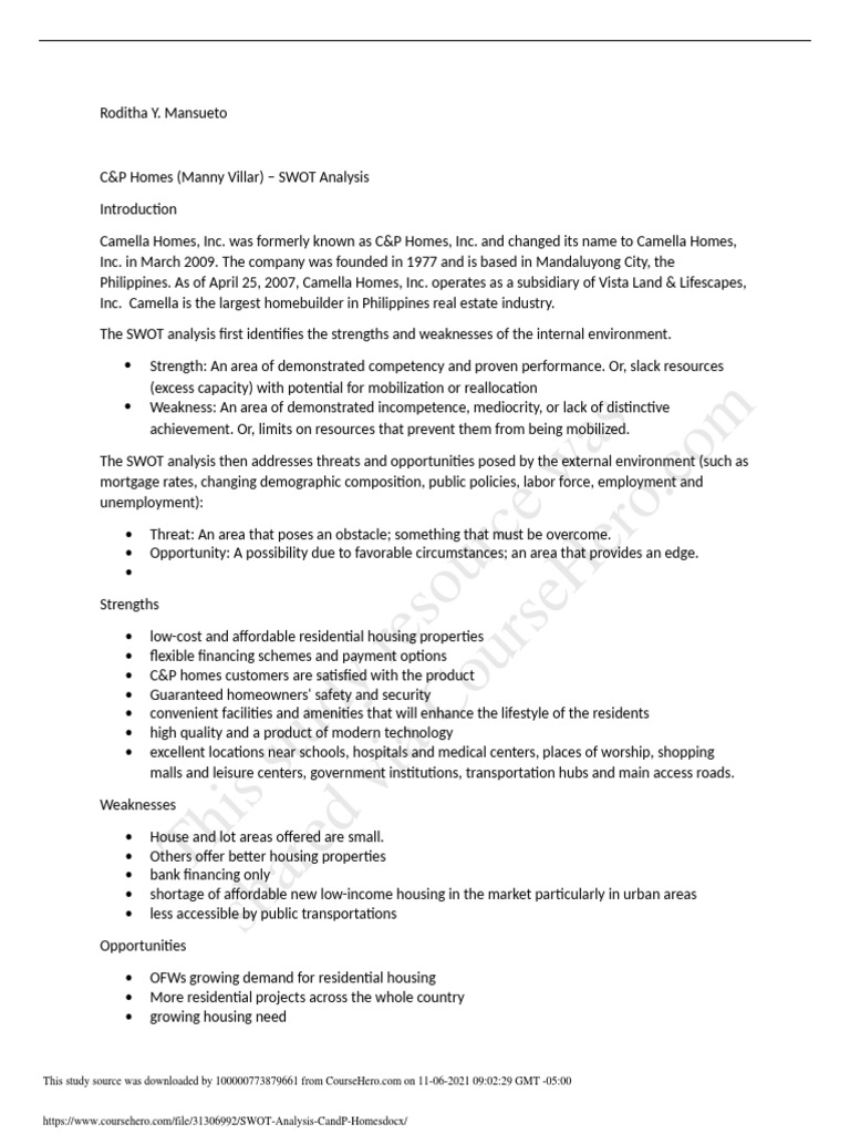C&P Homes SWOT Analysis | PDF | Swot Analysis | Affordable Housing