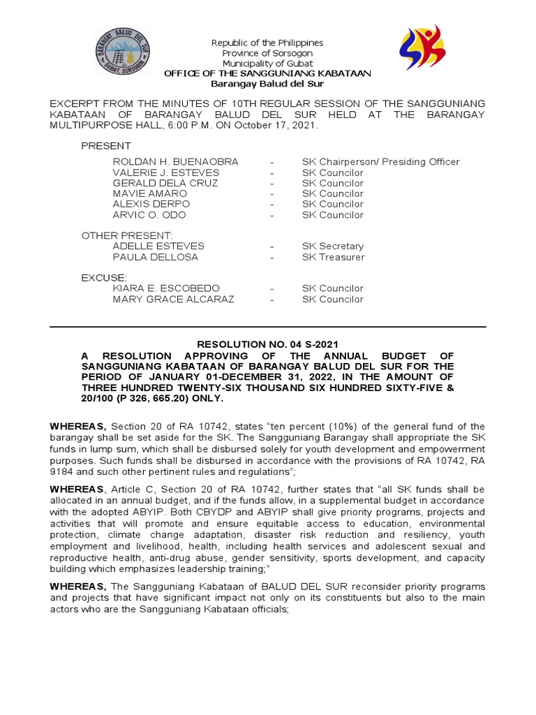 Office of The Sangguniang Kabataan Barangay Balud Del Sur | PDF