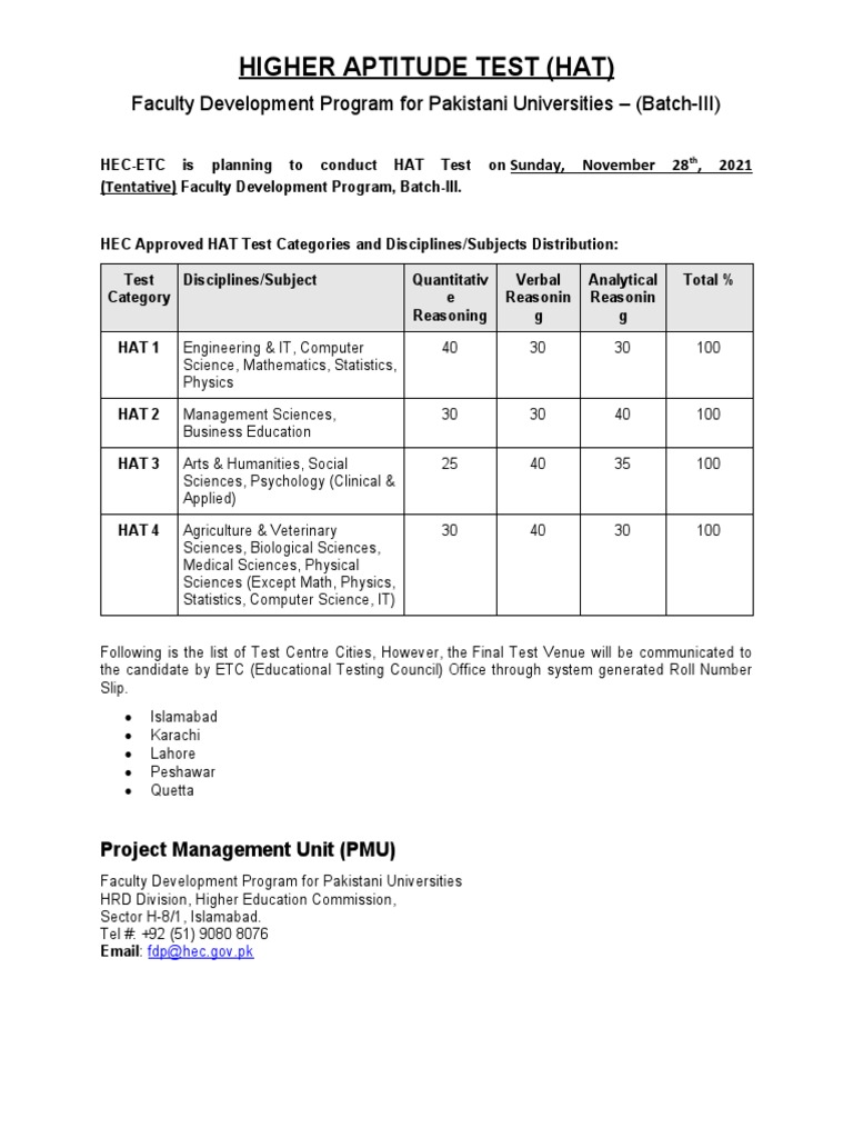 HAT Test Categories | PDF