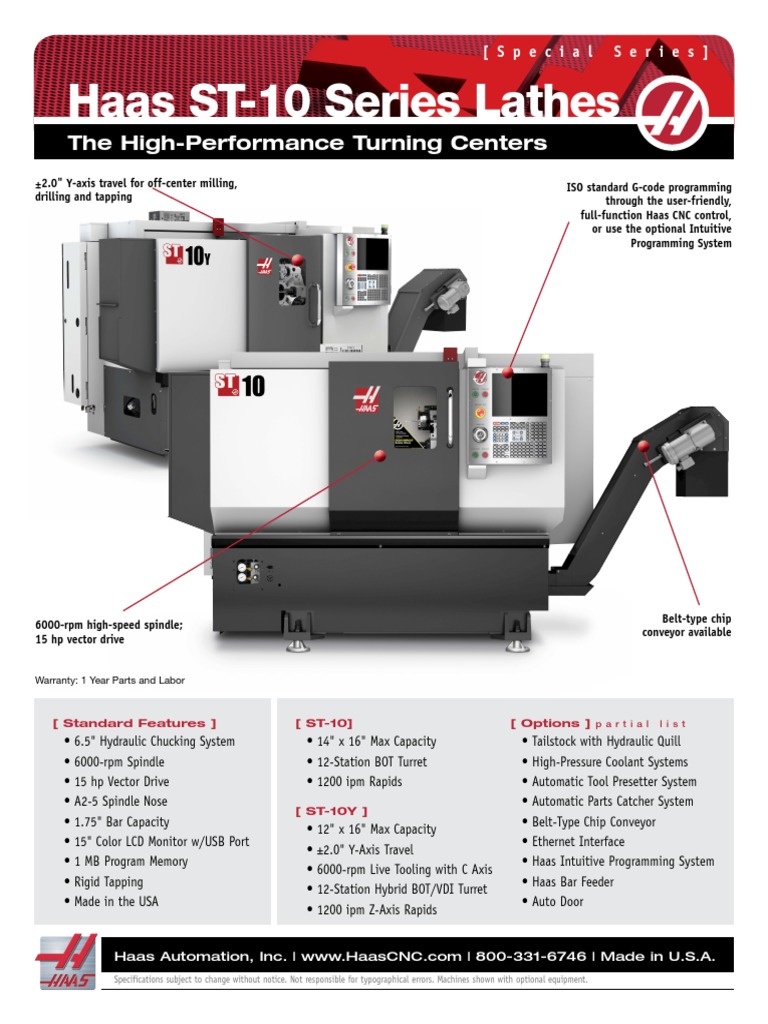 Haas ST-10 Series Lathes: The High-Performance Turning Centers | PDF ...