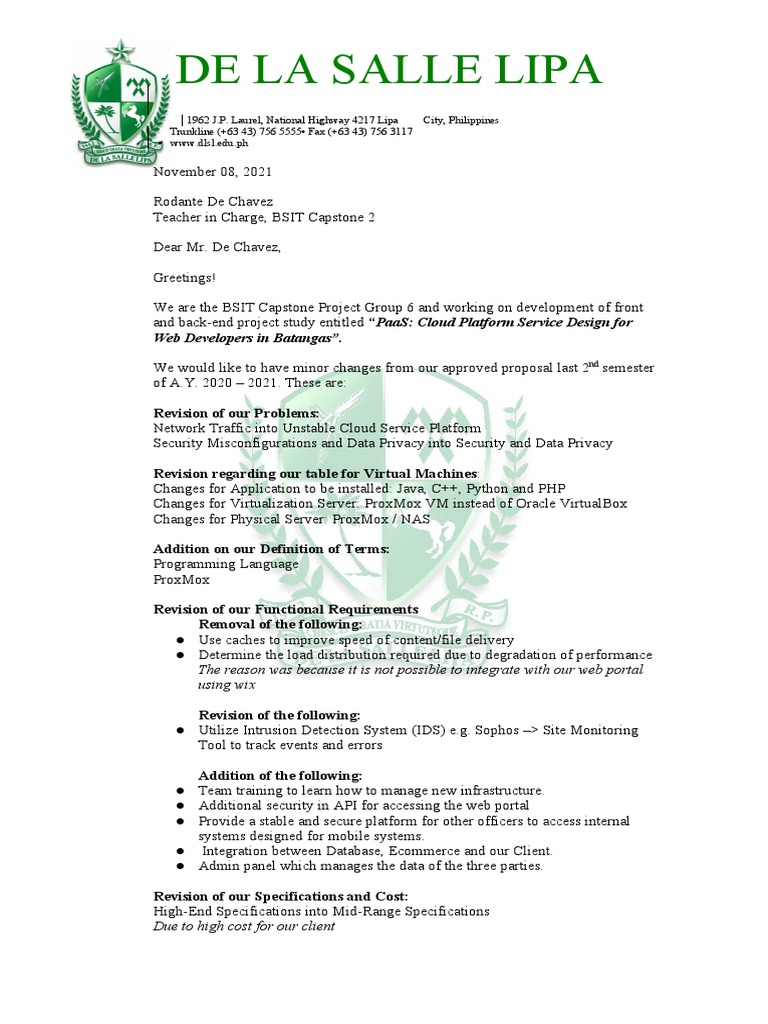 BSIT Group 1 Capstone Project Letter of Request | PDF | Cloud Computing ...