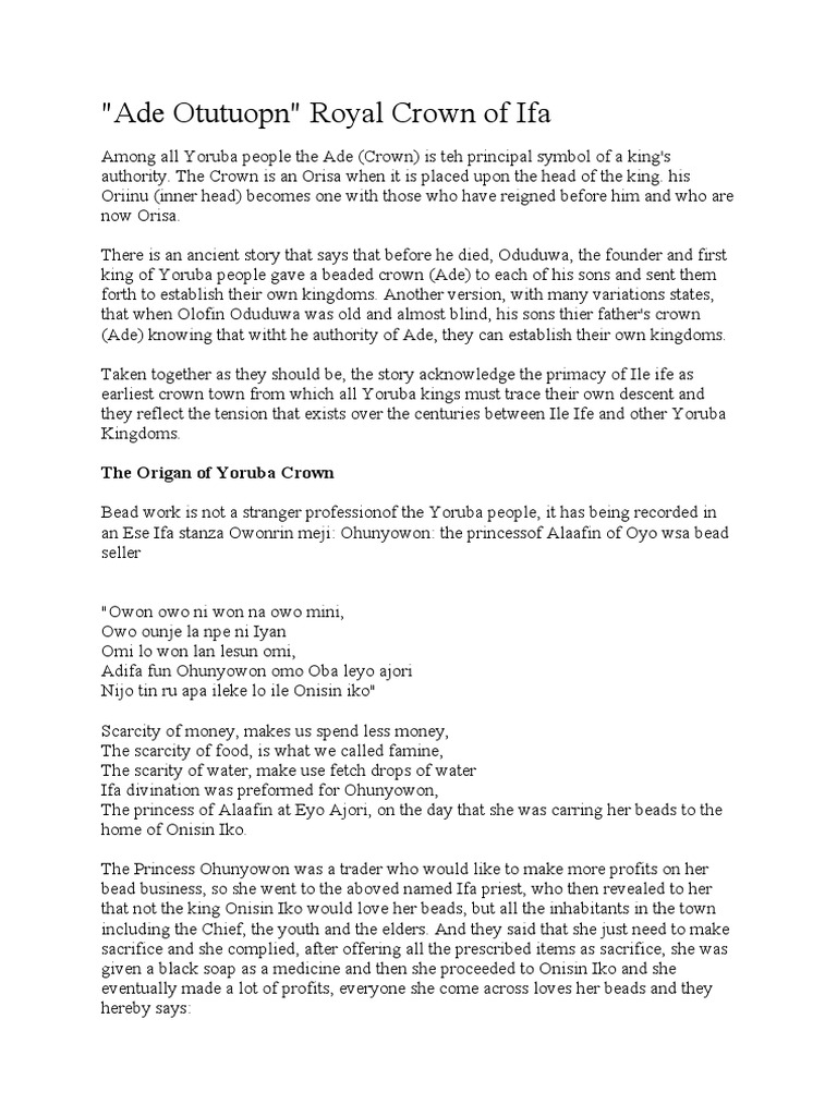 "Ade Otutuopn" Royal Crown of Ifa | PDF