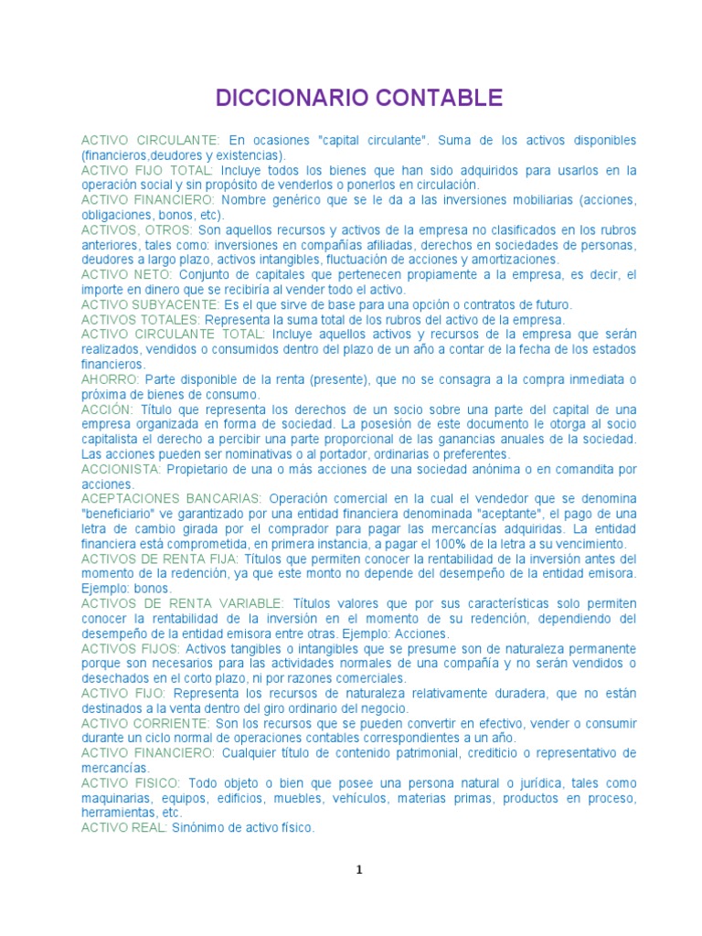 Diccionario Contable | PDF | Balance de pagos | Bancos
