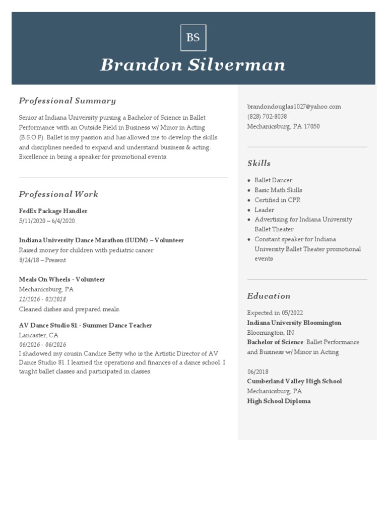 Brandon Silverman Resume | PDF | Performing Arts | Dances