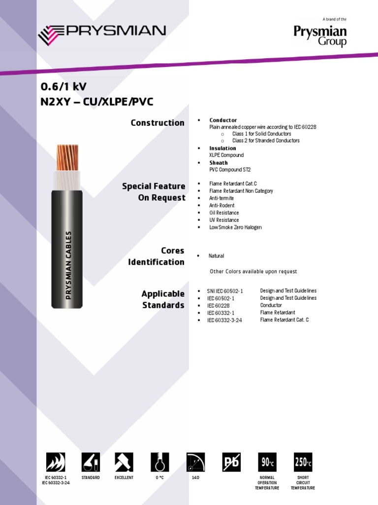 N2XY 1core - PRYSMIAN | PDF | Electrical Conductor | Building Materials