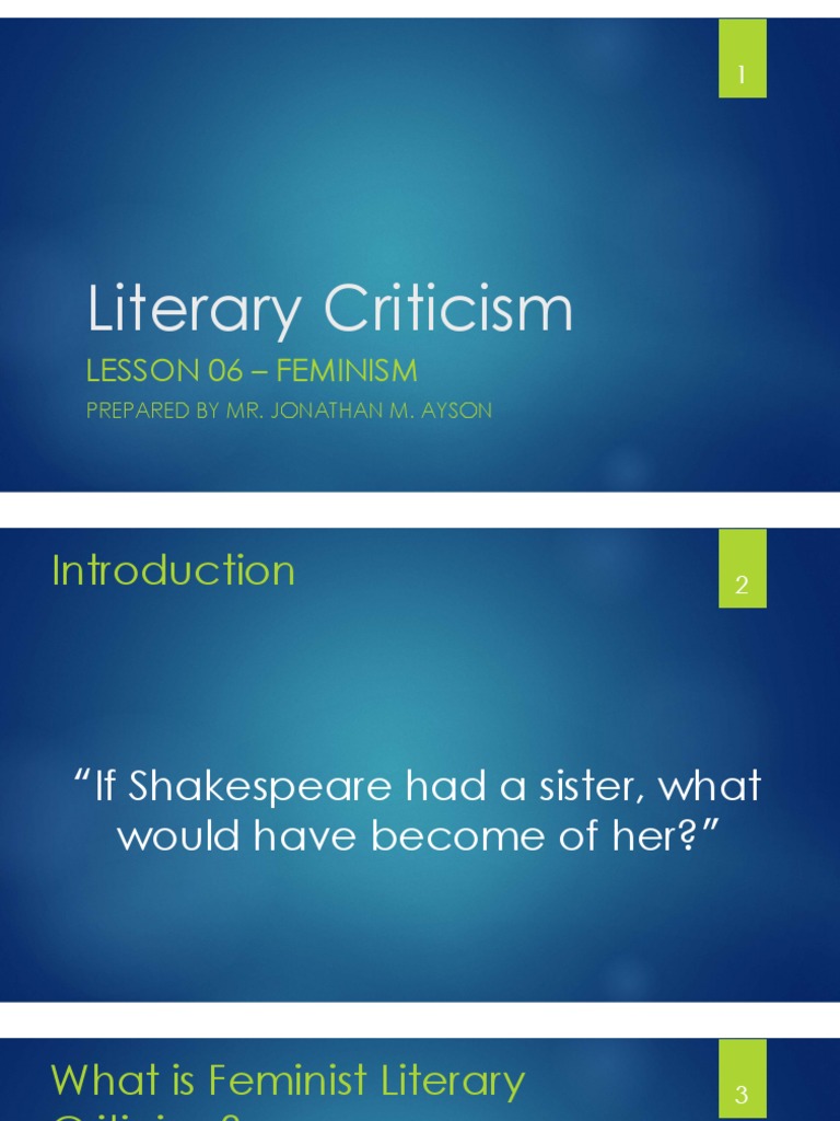 Literary Criticism Lesson 06a Feminism | PDF | Gender Studies | Feminism