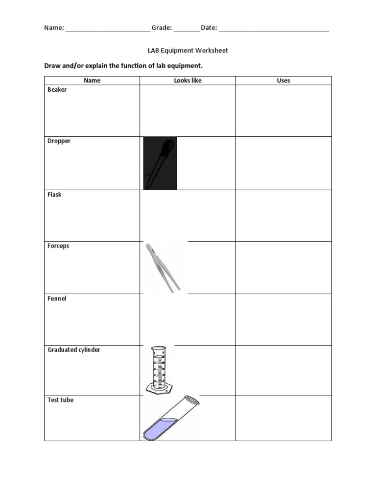 Lab Equipment Identification Worksheet | PDF