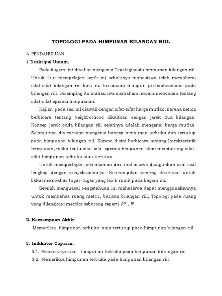 Topologi Pada Himpunan Bilangan Riil | PDF