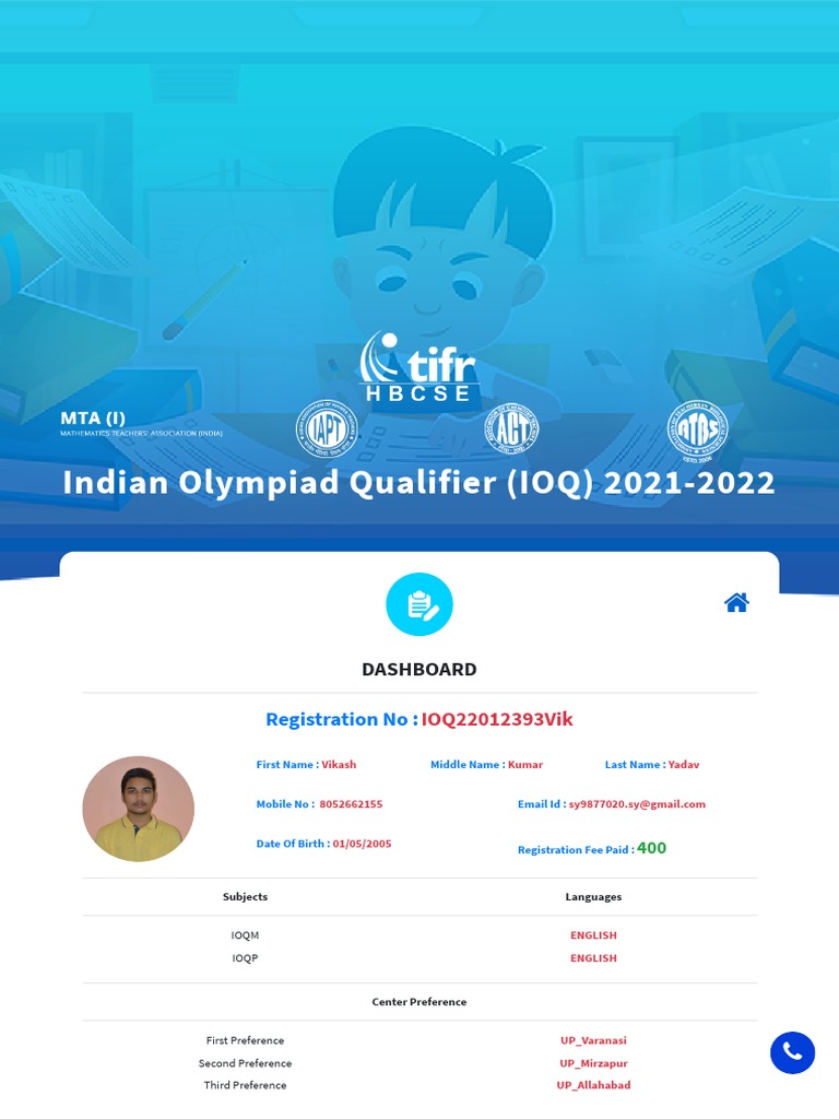 Indian Olympiad Qualifier (IOQ) 2021-2022: Registration No | PDF