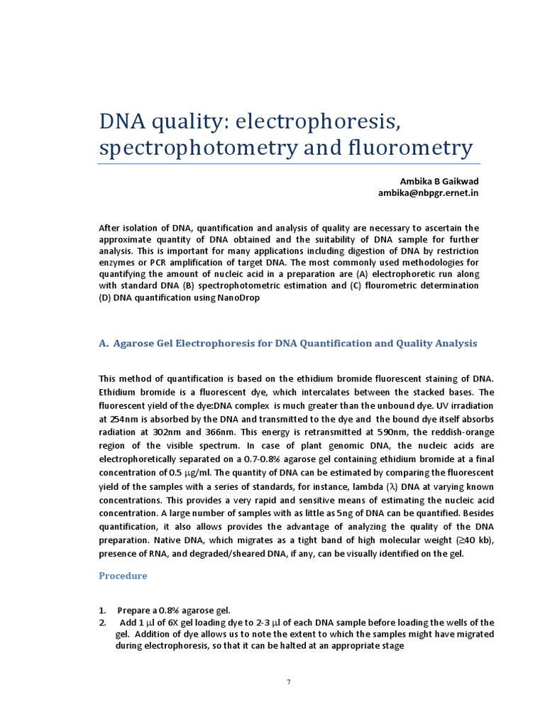 DNA Quality-Spectrophotometry and Electrophoresis | PDF | Gel ...