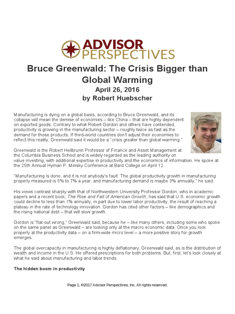 Bruce Greenwald The Crisis Bigger Than Global Warming | PDF | Balance ...