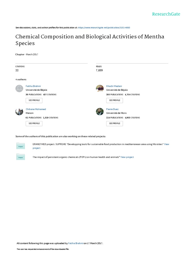 Chemical Composition and Biological Activities of Mentha Species | PDF ...