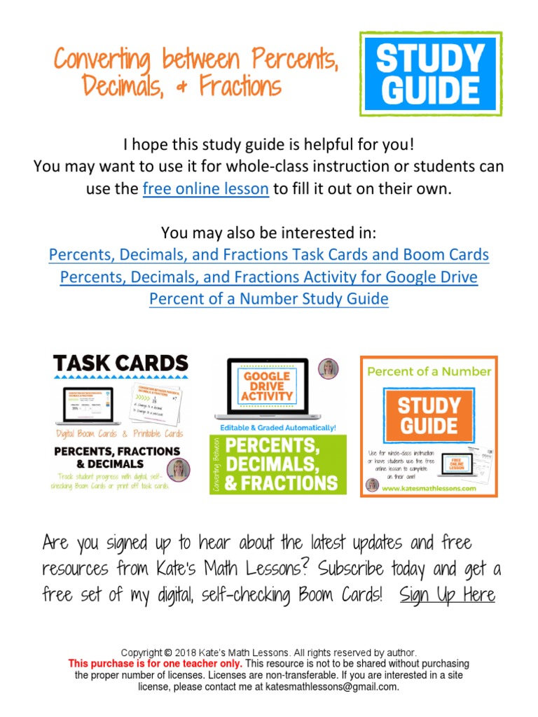 Converting Between Percents Decimals and Fractions Study Guide-1 | PDF ...