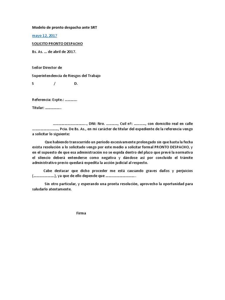 Pronto Despacho Ante SRT | PDF