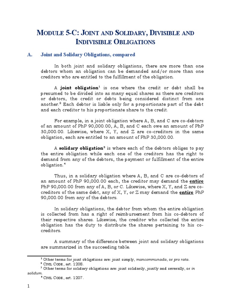 Module 5 C Joint and Solidary Divisible and Indivisible Obligations ...