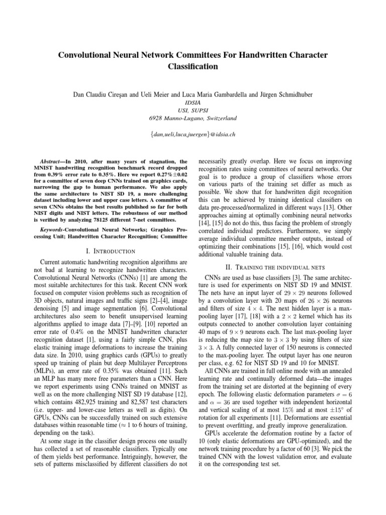 Convolutional Neural Network Committees For Handwritten Character Classification | PDF ...
