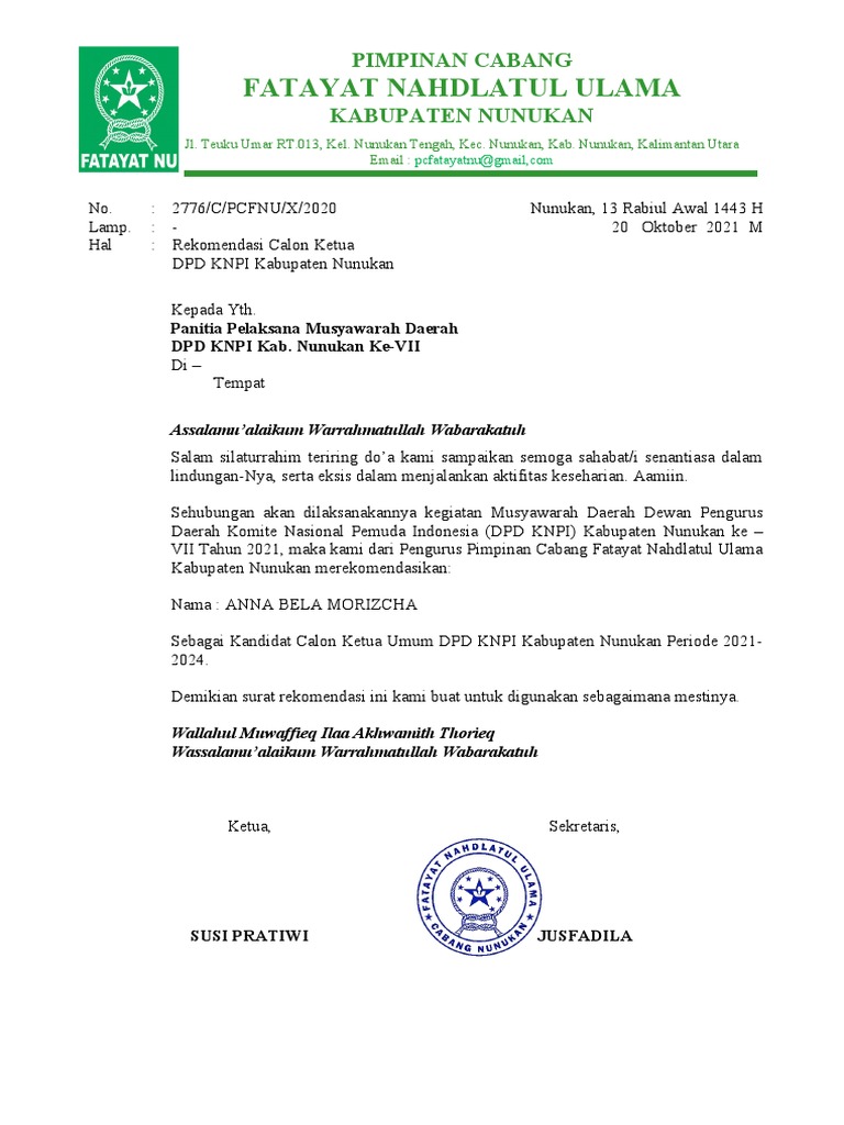 Surat FATAYAT NU Nunukan | PDF