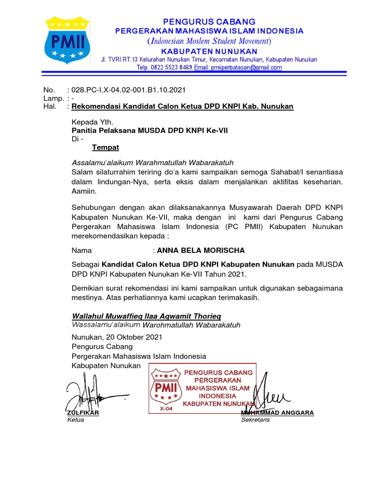 Surat Pengurus Cabang PMII Nunukan | PDF