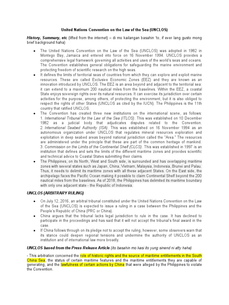 UNCLOS: Philippines-China Sea Dispute | PDF | United Nations Convention ...