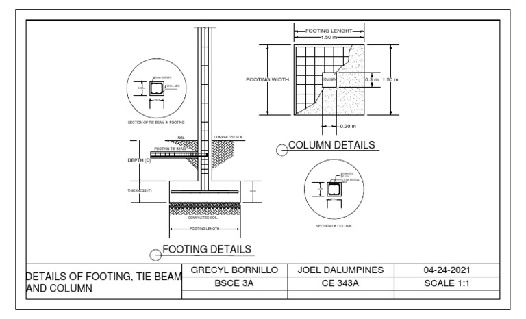 Details of Footing, Tie Beam and Column | PDF | Civil Engineering