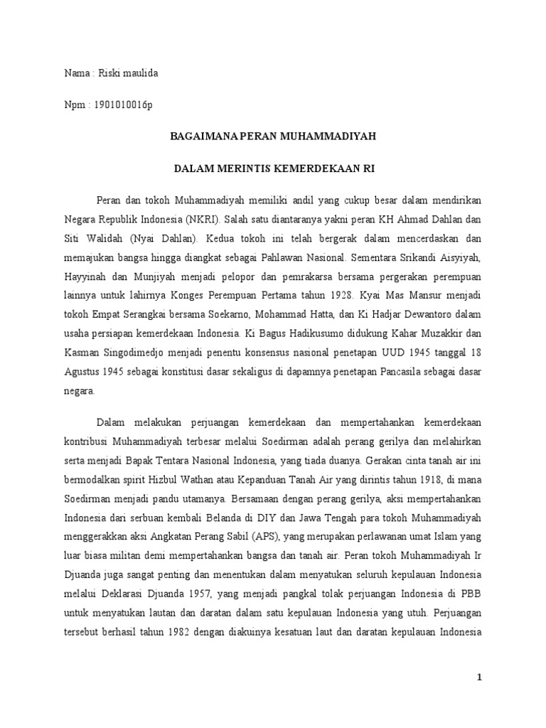 Bagaimana Peran Muhammadiyah Dalam Merintis Kemerdekaan RI | PDF
