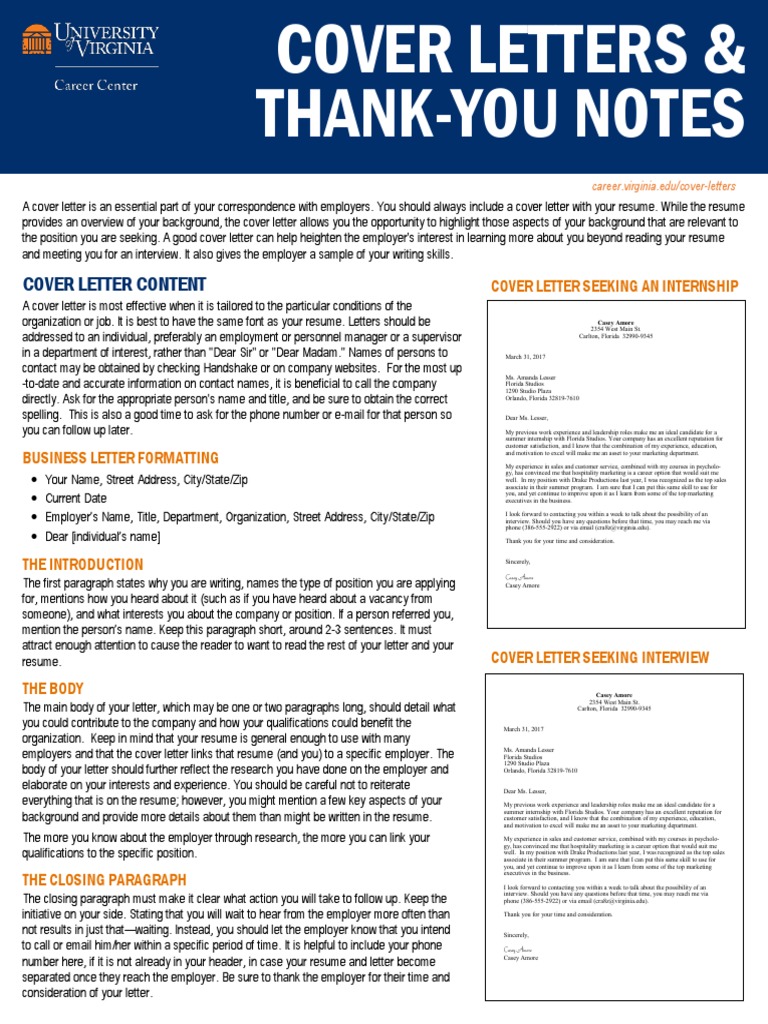 Writing Cover Letters and Thank You Notes | PDF | Résumé | Internship
