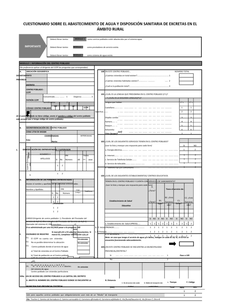 Cuestionario Diagnostico Rural. Mod. I, II y III - Iia 28.08.2020 Mvcs - PNSR | PDF | Ingeniería ...