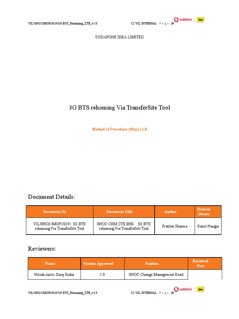 SNOC CM MOP 3G NodeB Rehoming Via TransferSiteTool ZTE v1.0 | PDF | Computing | Telecommunications