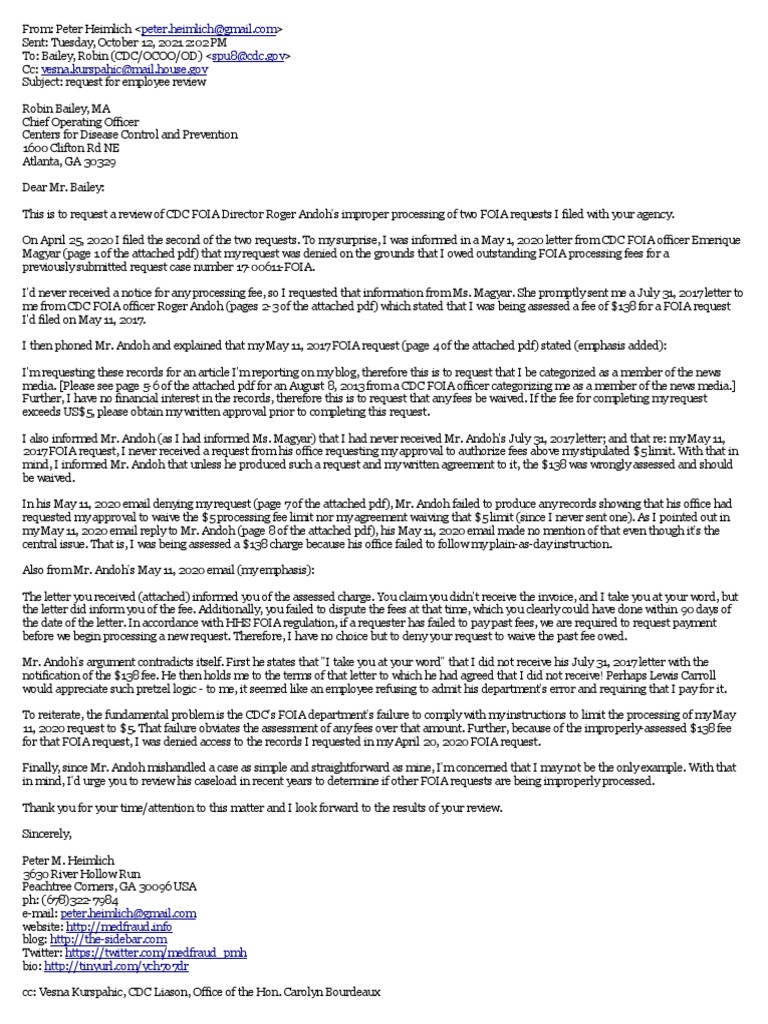 My Correspondence With CDC COO Robin Bailey Re: My Complaint Against ...