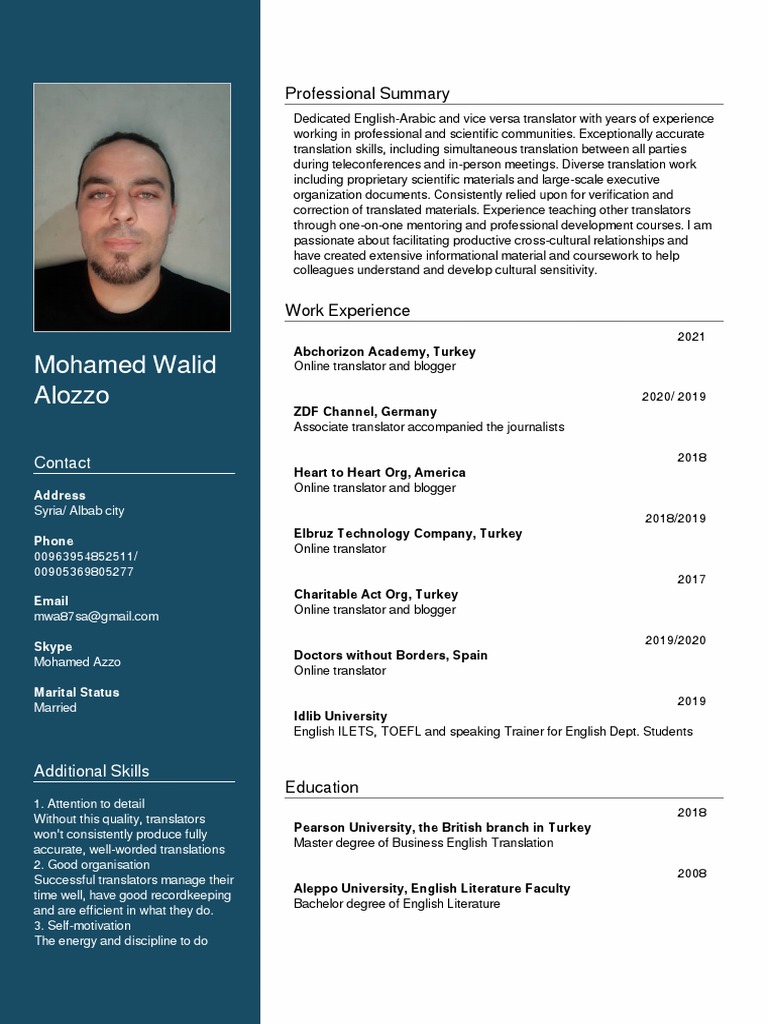 Mohamed Walid Alozzo CV | PDF | Translations | Communication
