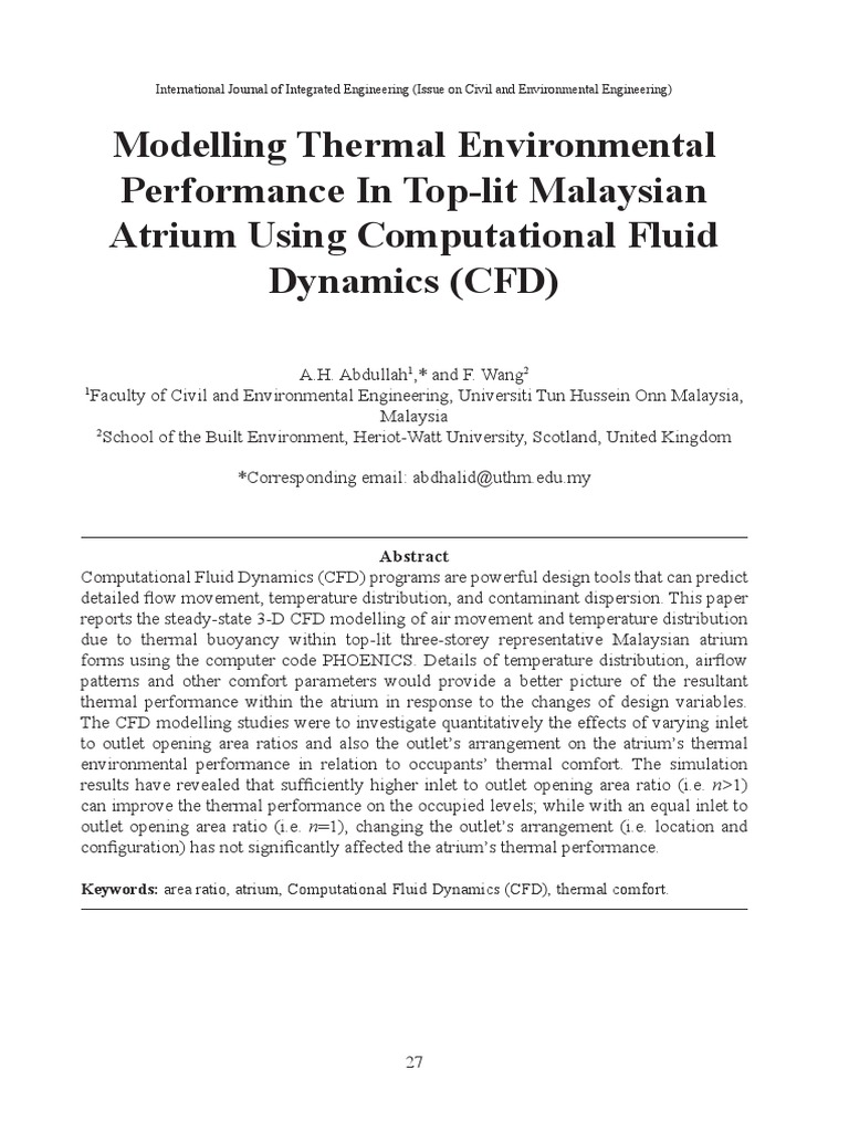 Modelling Thermal Environmental Performance in Top-Lit Malaysian Atrium Using Computational ...